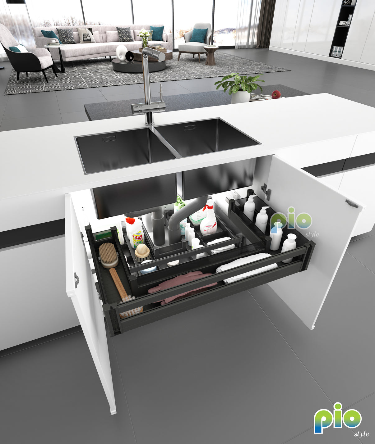 FD9050 Aluminium Wide U Shape Sink Storage Drawer – Pio Style