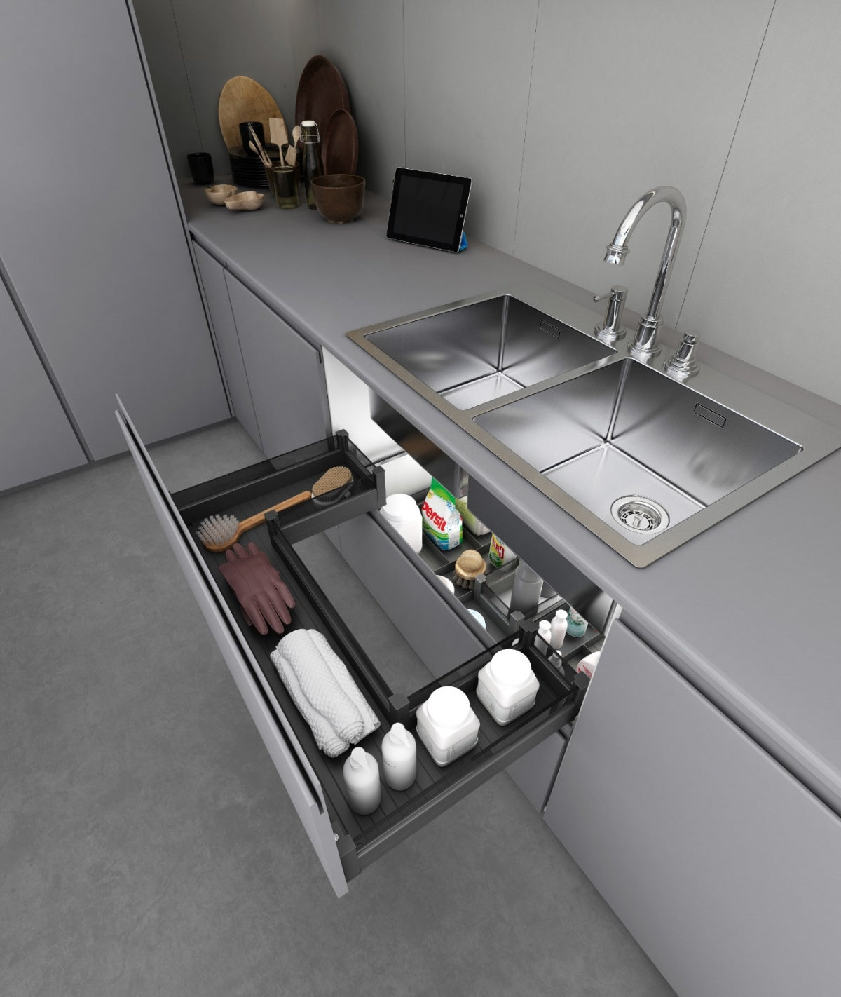 FD9050 Aluminium Wide U Shape Sink Storage Drawer – Pio Style